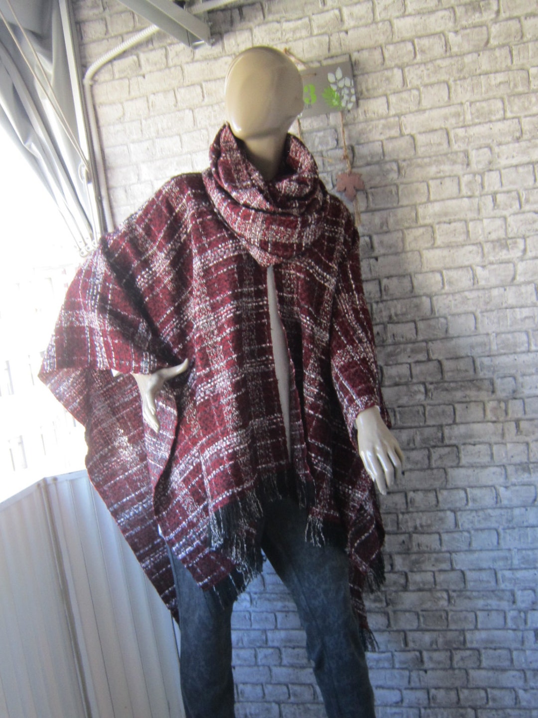 Maroon Plaid Ponchos and Infinity Scarf, Winter Poncho,womens Cape ...