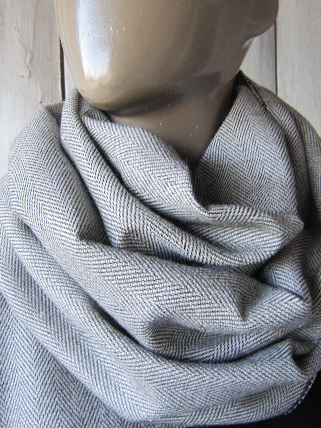 Herringbone Men Scarf, Grey Infinity Men Scarf, Gift Men Scarf, Wool ...
