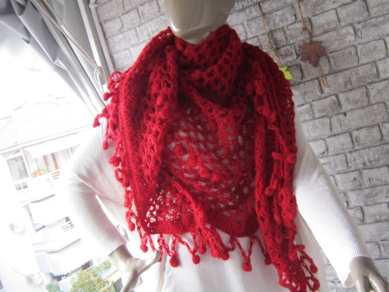 Christmas Red Shawl Crochet Women Shawl Crochet Shawl Scarf - Etsy