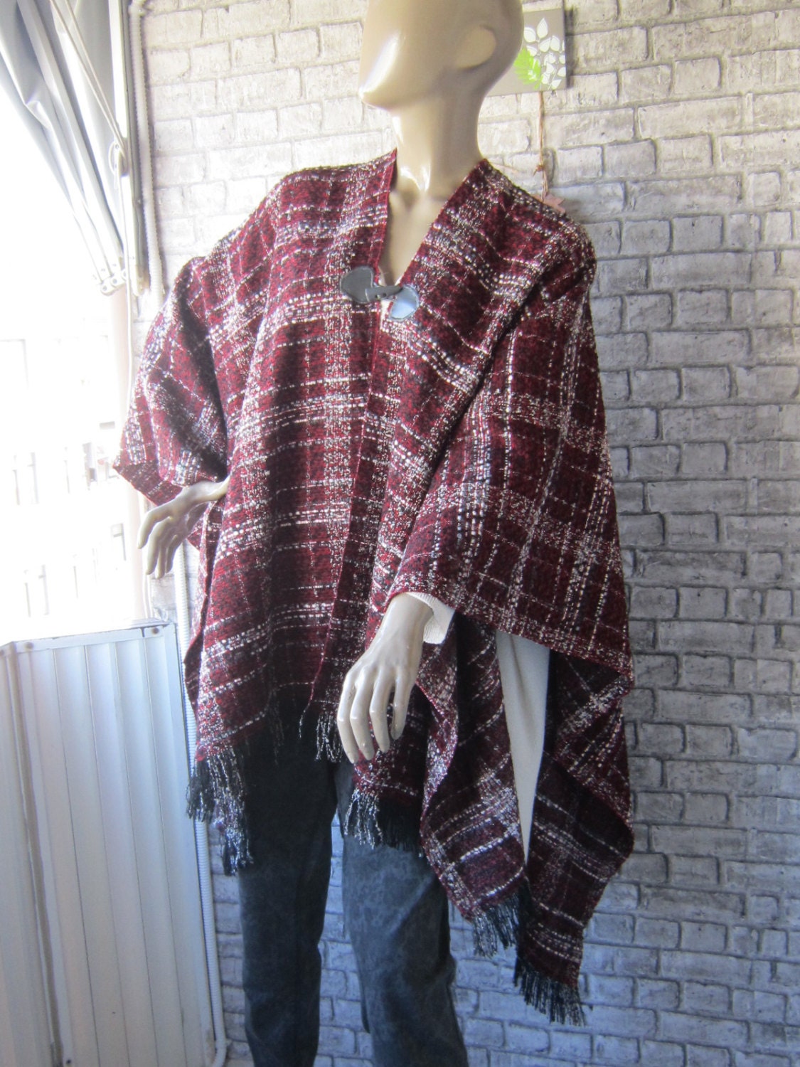 Maroon Plaid Ponchos and Infinity Scarf Winter Ponchowomens - Etsy