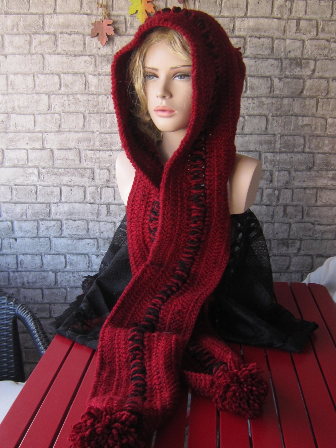 Bufanda con capucha roja capucha de ganchillo de invierno - Etsy España