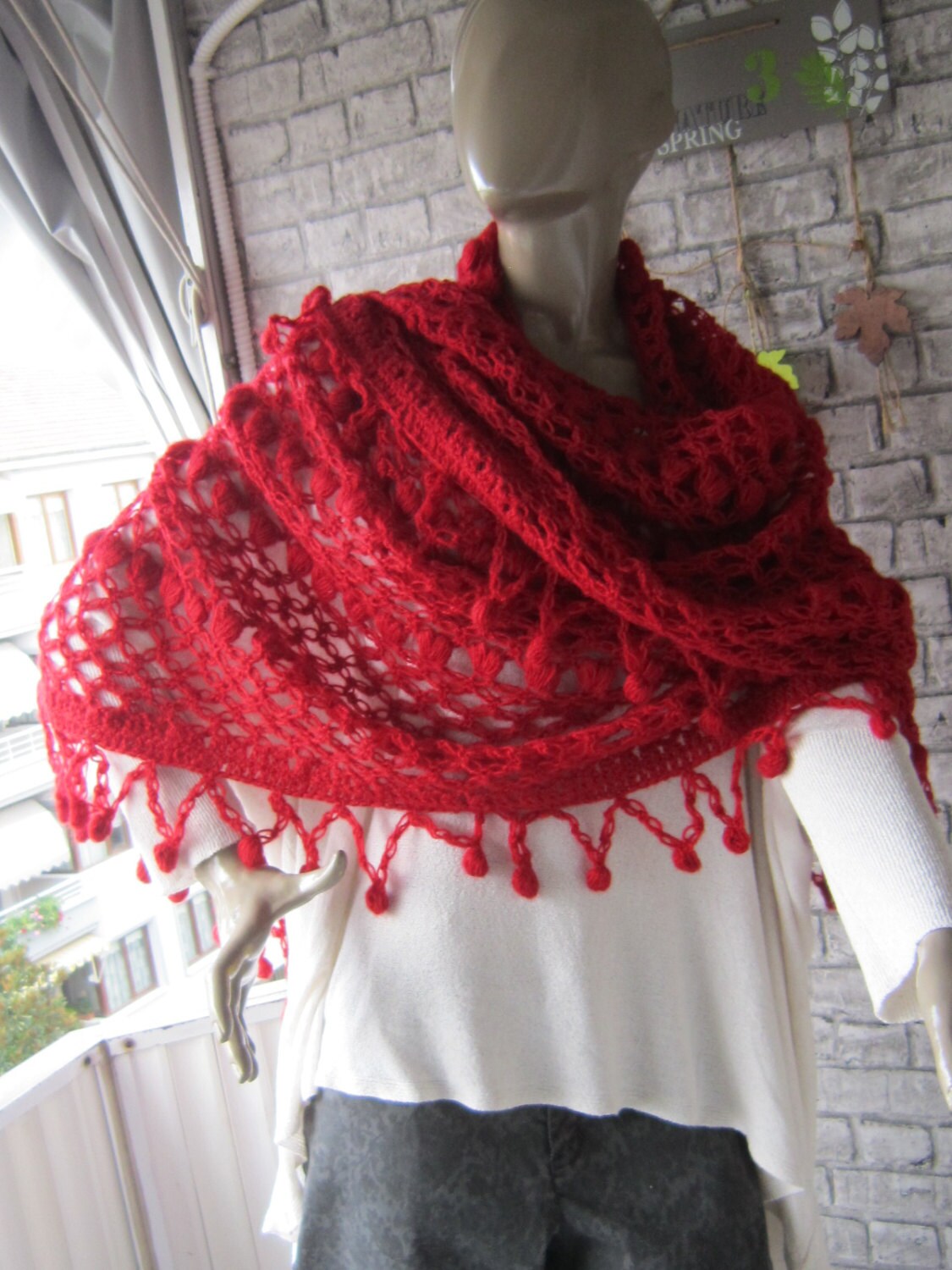 Christmas Red Shawl Crochet Women Shawl Crochet Shawl Scarf - Etsy