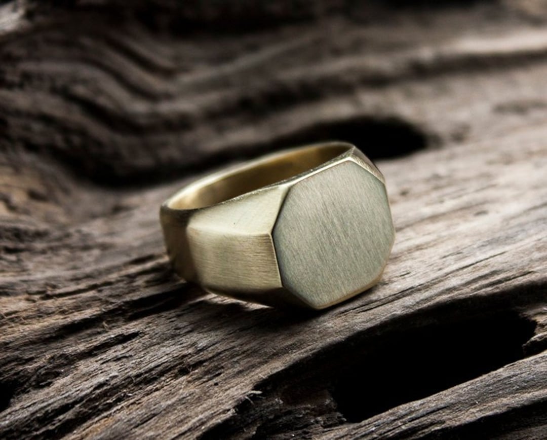 Men's Octagon Faced Brass Signet Ring, Brass Signet Ring, Octagon ...
