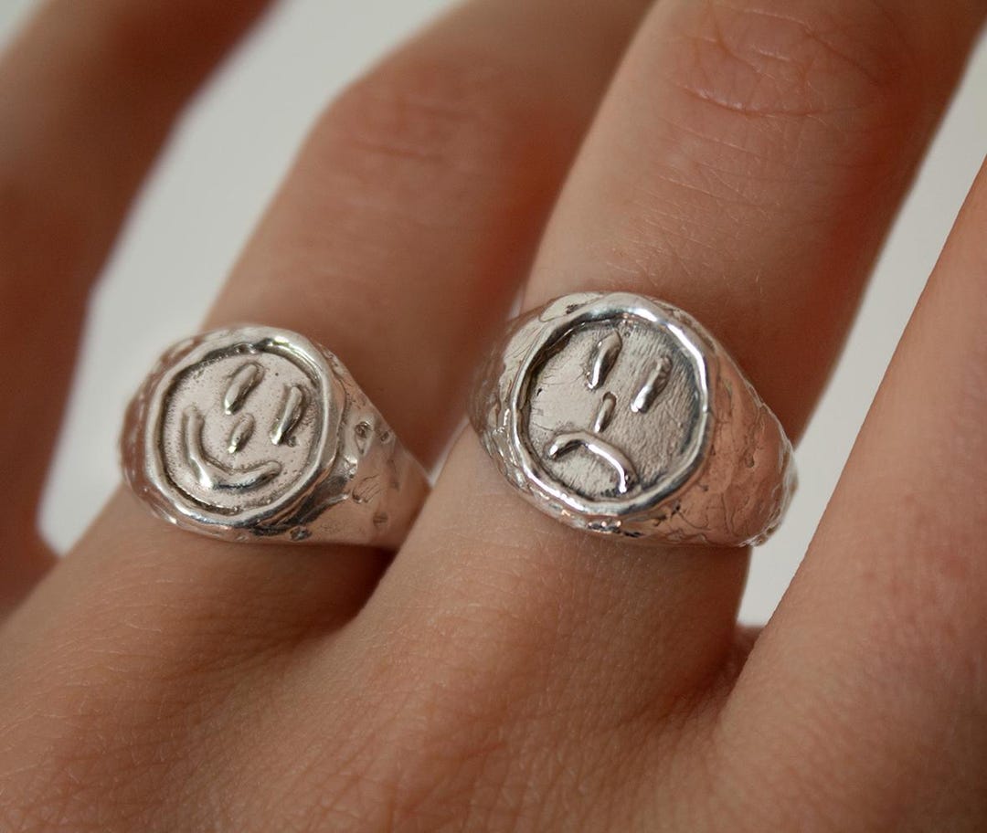 Handmade Smiley/sadboi Sterling Silver Signet Pinky Ring - Etsy