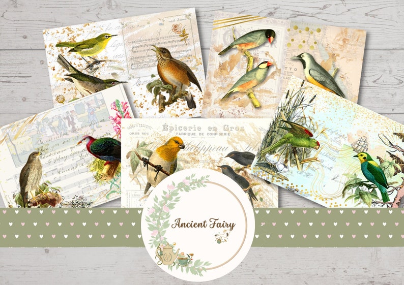 Junk Journal Printable Vintage Bird on Old Ephemeras, Junk Journal Kit ...