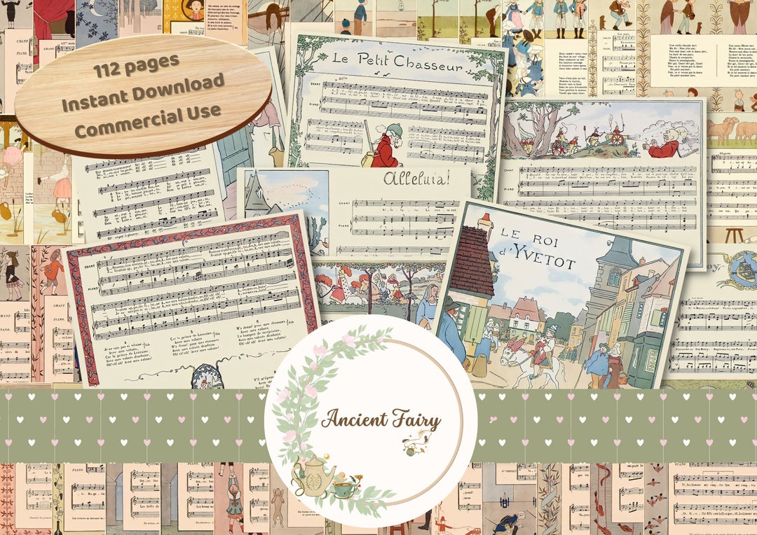112 Lovely Vintage French Music Sheets Pattern Paper for Scrapbook,junk ...