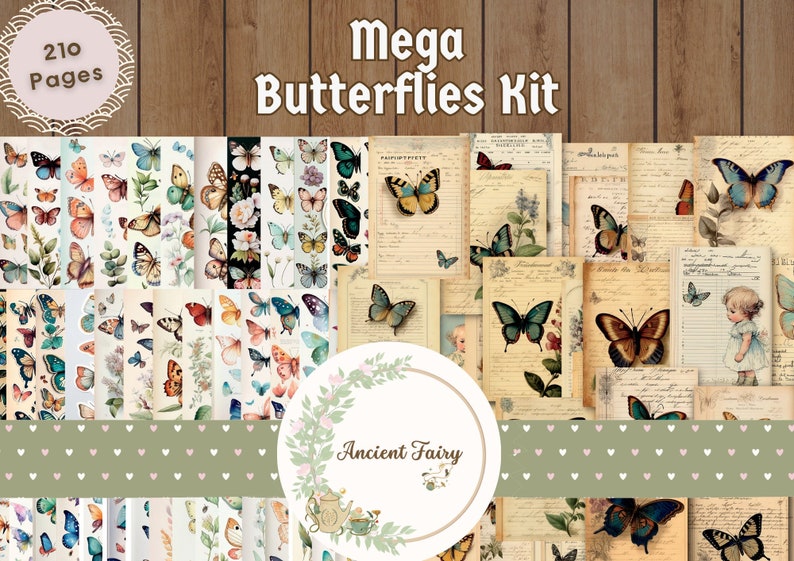 210 Pages Mega Butterfly Kit - Vintage Butterfly Collage Bundle and ...