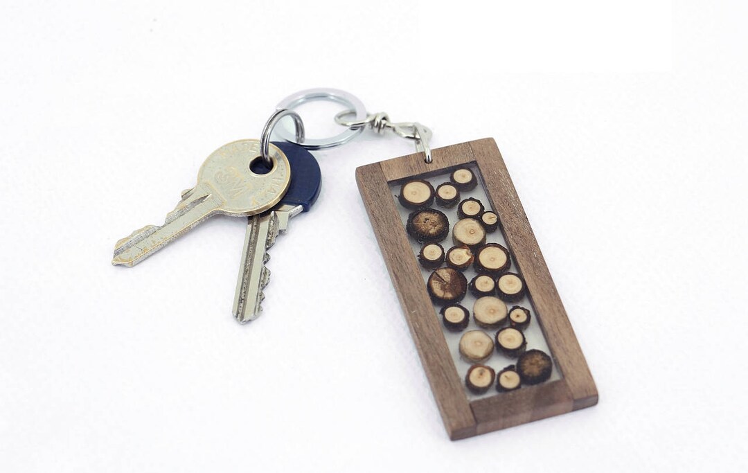 Handmade Log Slice Keychain: Mahogany Wood Resin Pendant - Etsy