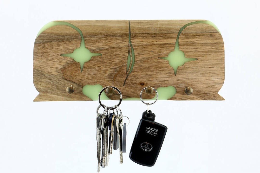 Walnut Wood Wall Key Holder Keychain Hat Hanger Glowing Resin Display ...