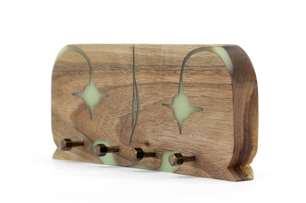 Walnut Wood Wall Key Holder Keychain Hat Hanger Glowing Resin - Etsy
