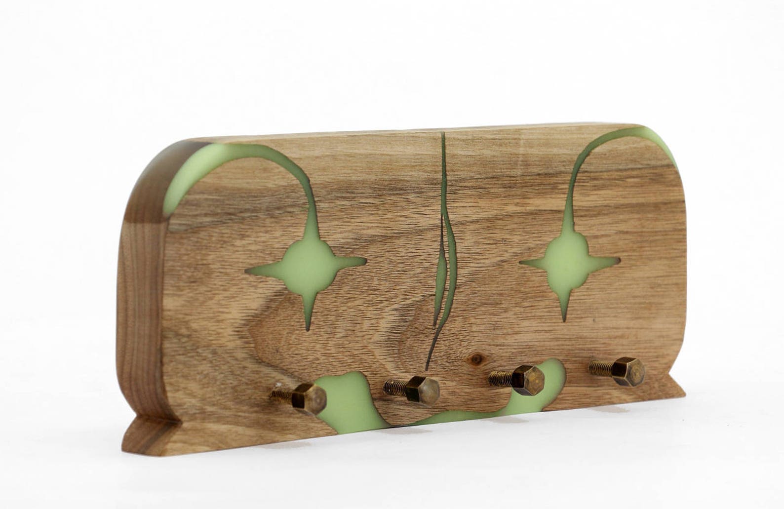 Walnut Wood Wall Key Holder Keychain Hat Hanger Glowing Resin - Etsy