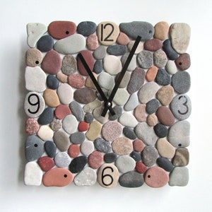 Stone Clock 8.6", Pebble Art Clock, Square Stone Wall Clock, Beach ...