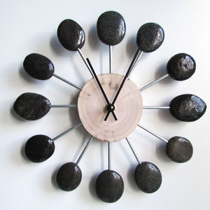 Black Stone Clock 11.5, Coastal Rustic Wood & Stone Clock, Driftwood ...