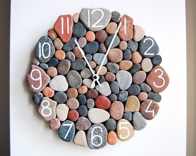 Stone Clock 10, Pebble Art Clock, Stone Wall Clock, Beach Theme Wall ...