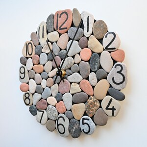 Stone Clock 10", Pebble Art Clock, Stone Mosaic Wall Clock, Beach Theme ...