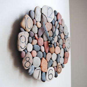 Stone Clock 10, Pebble Art Clock, Stone Mosaic Wall Clock, Beach Theme ...
