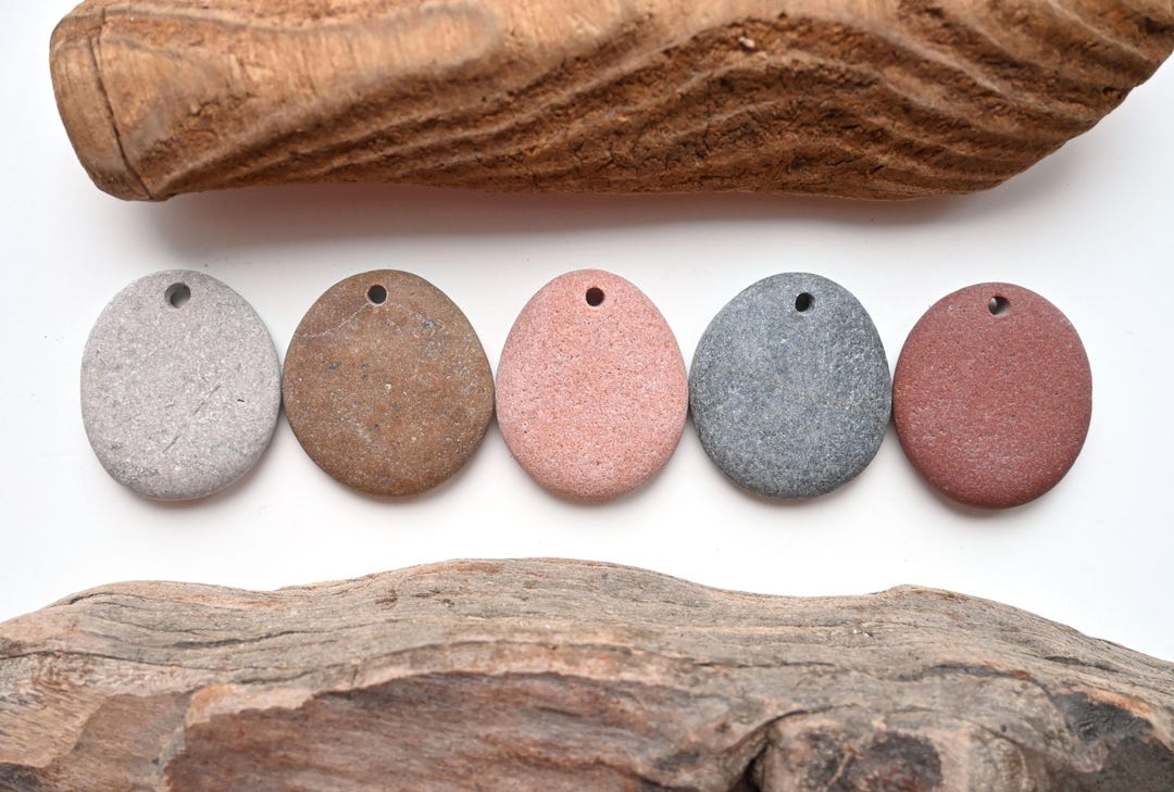 Drilled Beach Pebbles, Top Drilled Stone Charms, Flat Beach Pebble ...