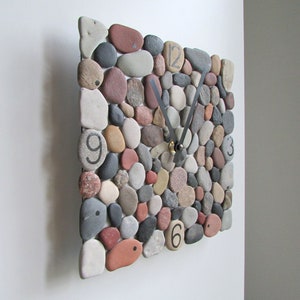 Stone Clock 8.6", Pebble Art Clock, Square Stone Wall Clock, Beach ...