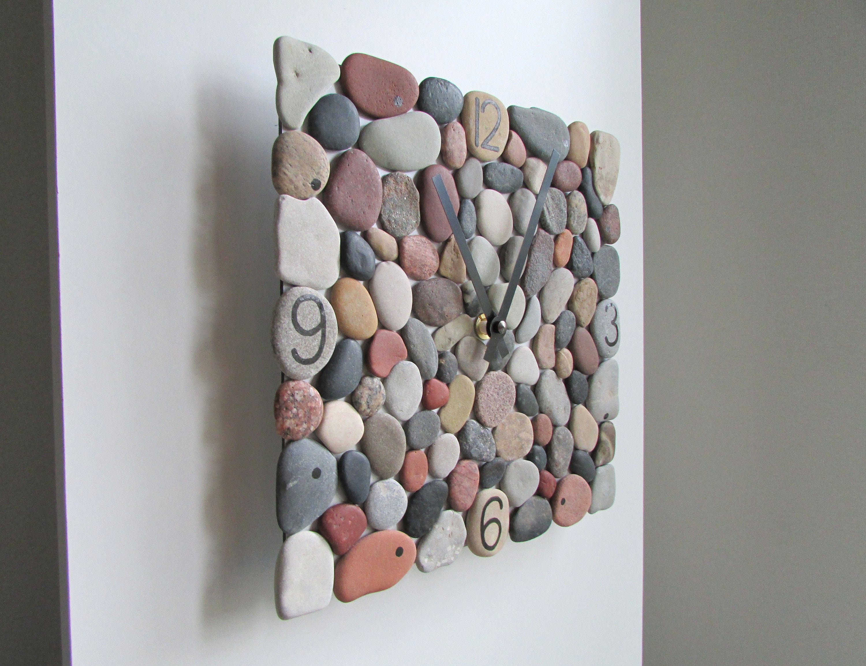 Stone Clock 8.6", Pebble Art Clock, Square Stone Wall Clock, Beach ...