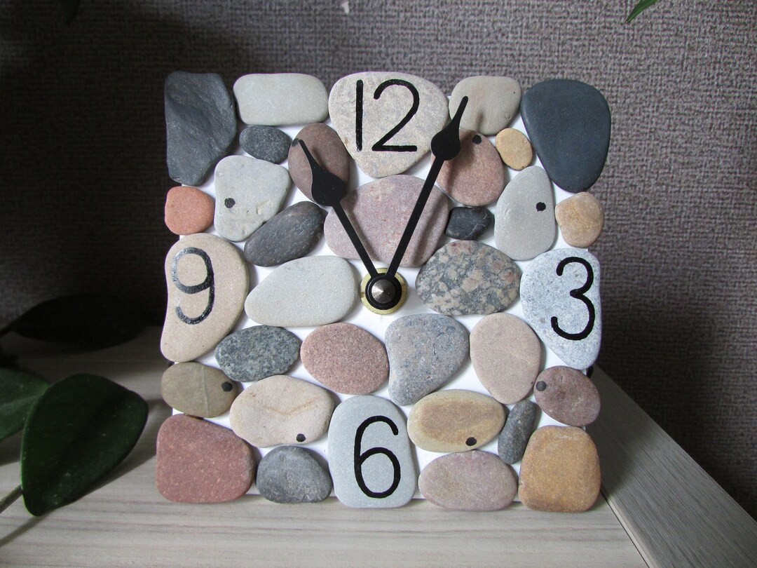 Colorful Stone Desk Clock 5, Pebble Art Clock, Stone Table Clock, Beach ...