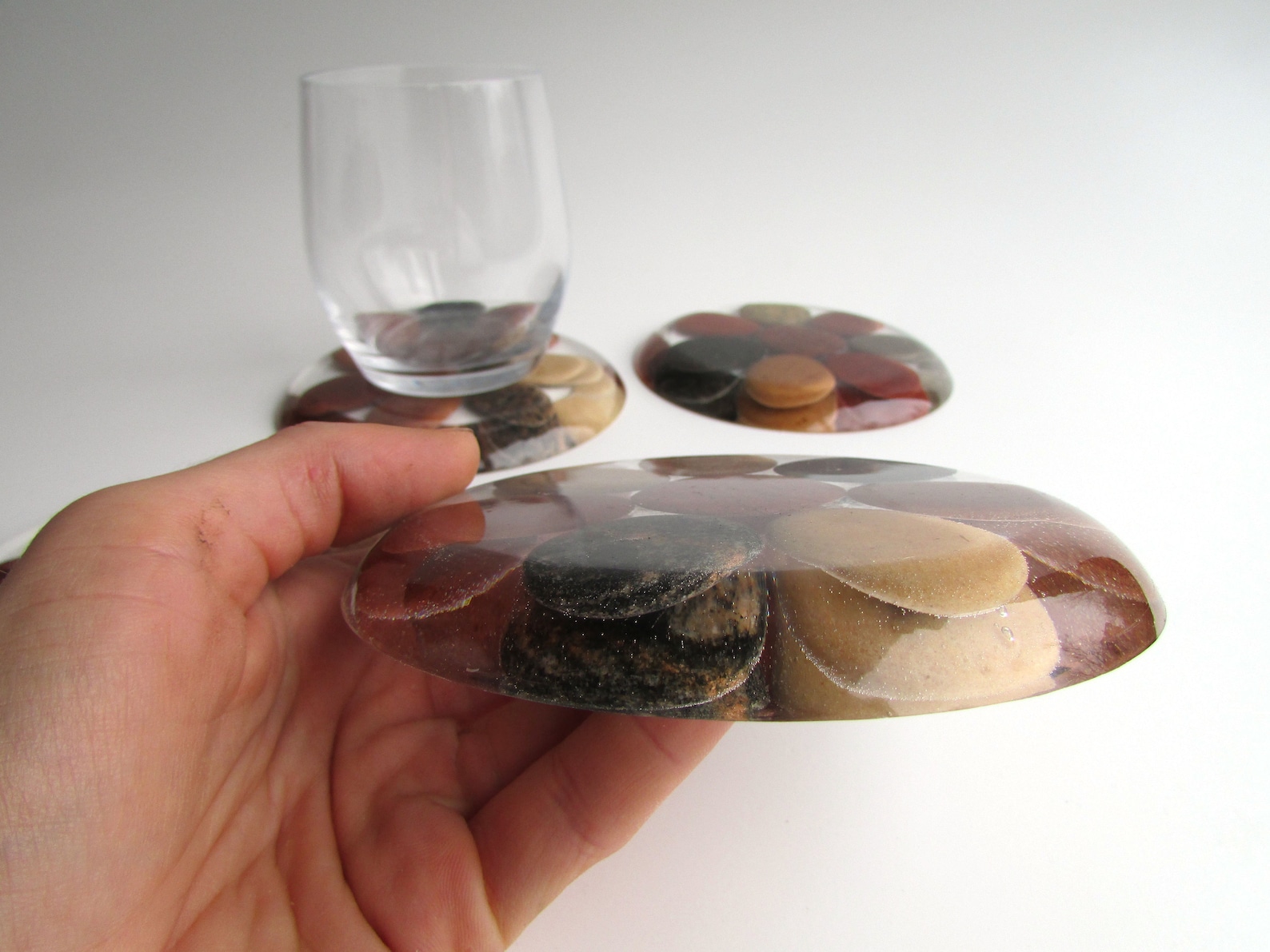 Epoxy Resin Coaster With Beach Pebbles Stone Beverage | Etsy