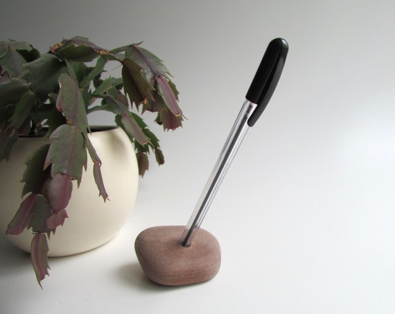 Stone Pen Holder Heavy Stone Pen Stand Coastal Office Decor | Etsy