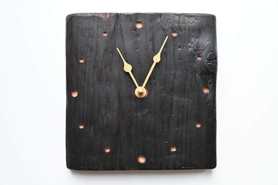 Charcoal Clock 7", Wooden Clock, Plain Wood Wall Clock, Rustic Clock ...