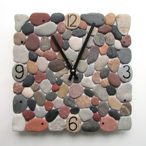 Stone Clock 8.6", Pebble Art Clock, Square Stone Wall Clock, Beach ...
