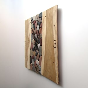 Large Decorative Clock 16", Oak & Stone, Pebble Art Clock, Stone Wall ...