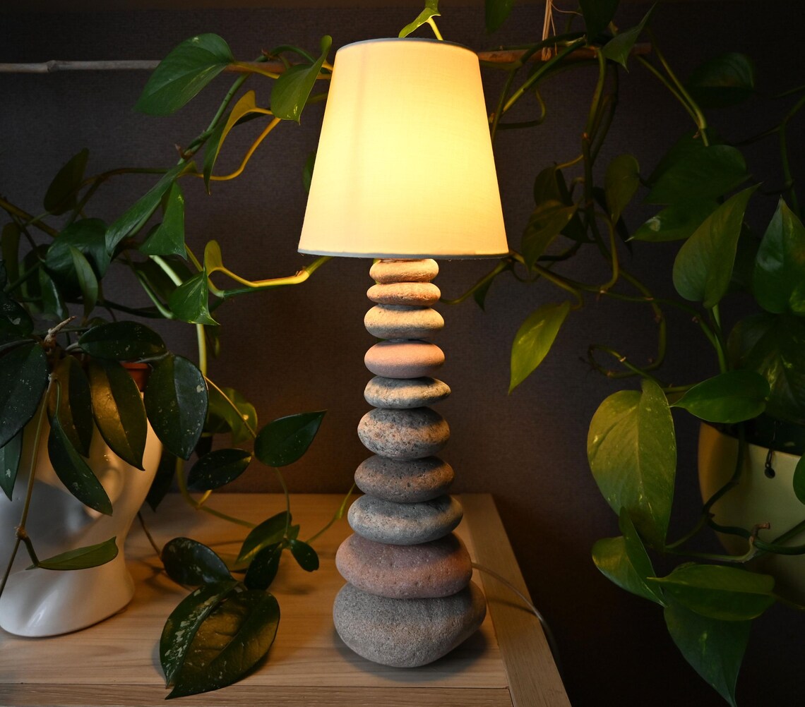 Stone Lamp, Coastal Decor, Bedside Scandinavian Night Light, Natural ...