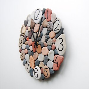 Stone Clock 10, Pebble Art Clock, Stone Mosaic Wall Clock, Beach Theme ...