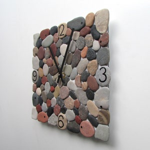 Stone Clock 8.6", Pebble Art Clock, Square Stone Wall Clock, Beach ...