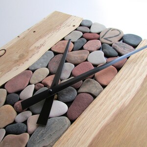 Large Decorative Clock 16", Oak & Stone, Pebble Art Clock, Stone Wall ...