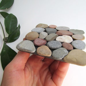 Pebble Coaster, Stone Mosaic Coaster, Coastal Beverage Coaster, Drink ...
