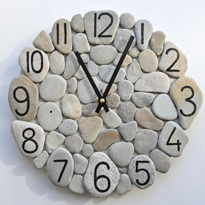 Gray Stone Mosaic Clock 10", Pebble Art Clock, Stone Wall Clock, Beach ...
