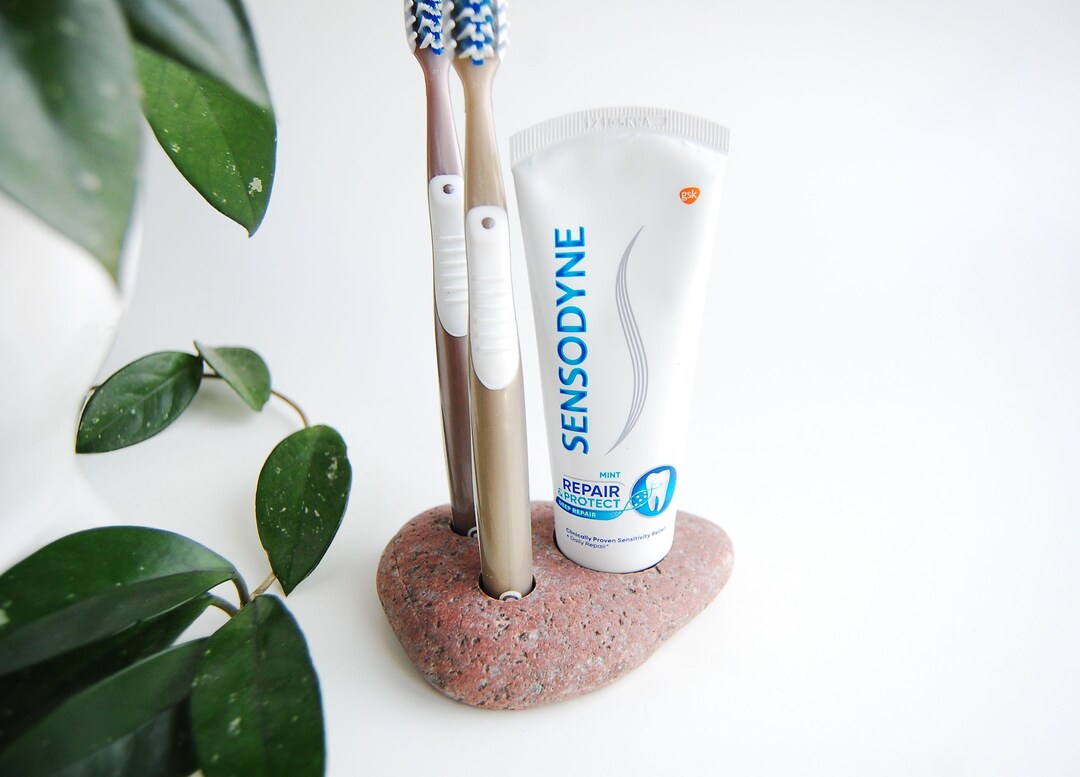 Stone Toothbrush & Toothpaste Holder, Stone Toothbrush Stand, Coastal ...