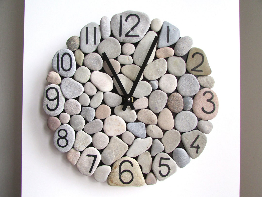 Gray Stone Mosaic Clock 10 Pebble Art Clock Stone Wall - Etsy