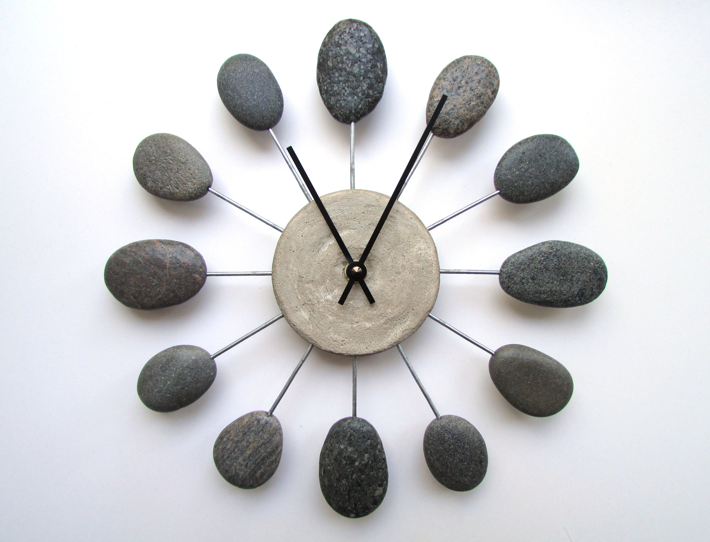 Black Stone Clock 11.5 Coastal Rustic Wood & Stone - Etsy