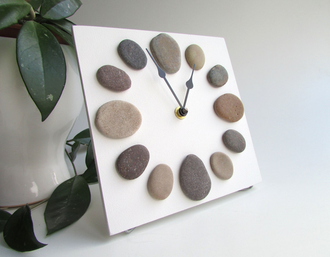 Gray Stone Desk Clock 7 Pebble Art Clock Coastal - Etsy