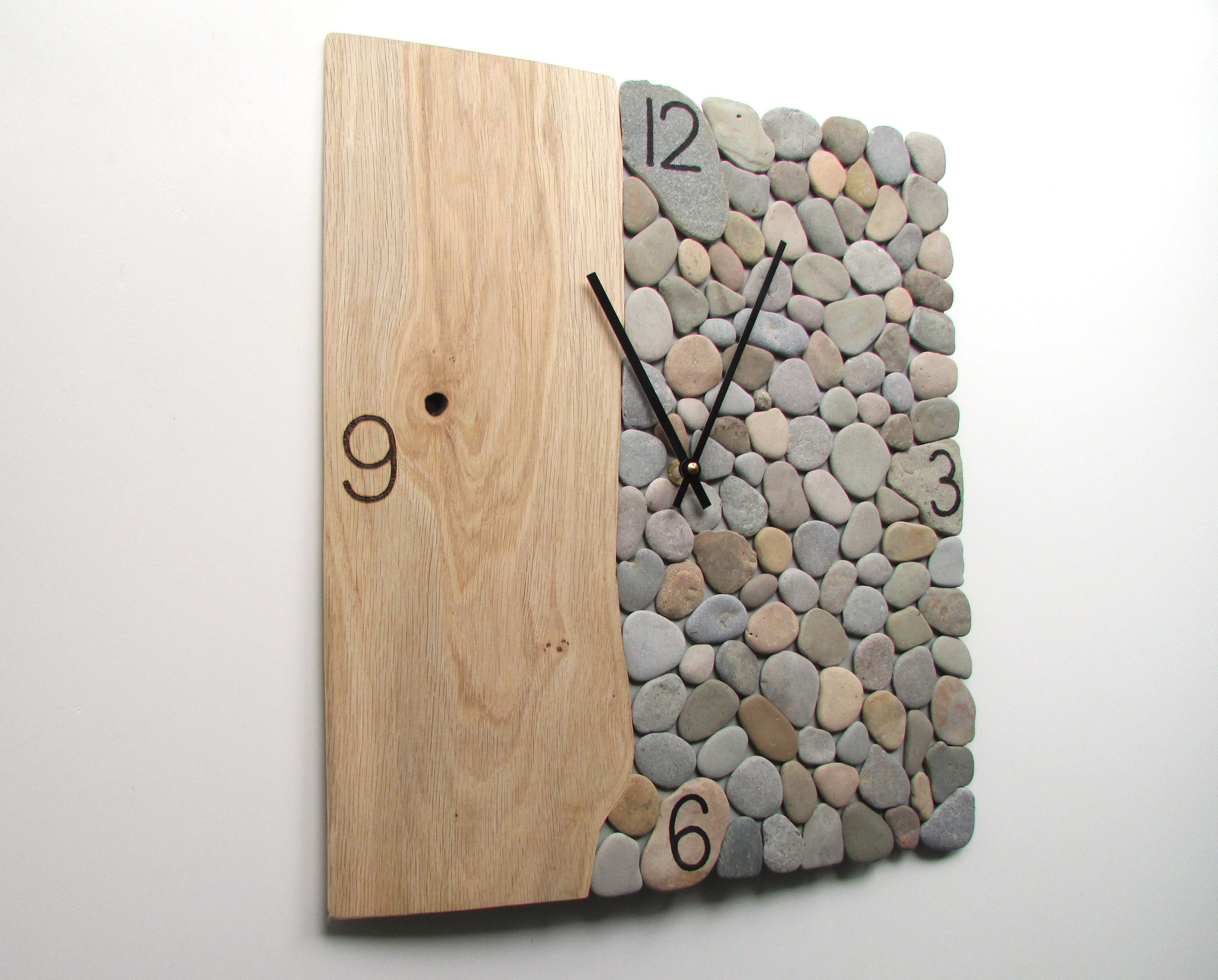 Large Decorative Clock 16 Oak & Stone Pebble Art - Etsy