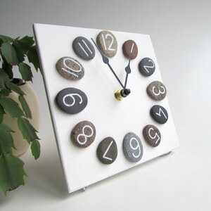Colorful Stone Clock 6.5", Pebble Art Clock, Small Stone Table Clock ...