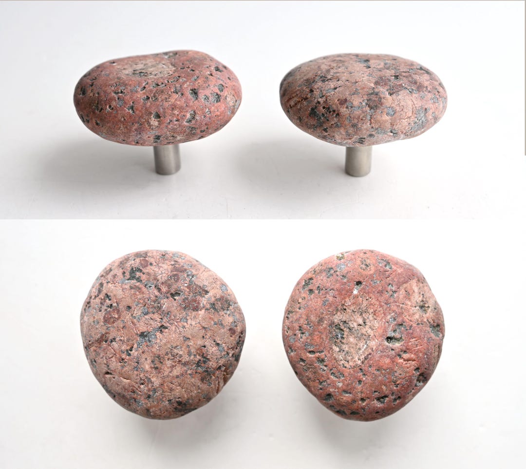 2 Red Stone Knobs, Beach Pebble Door Knobs, Natural Stone Cupboard Knob, Sea Stone Pull, Rock ...