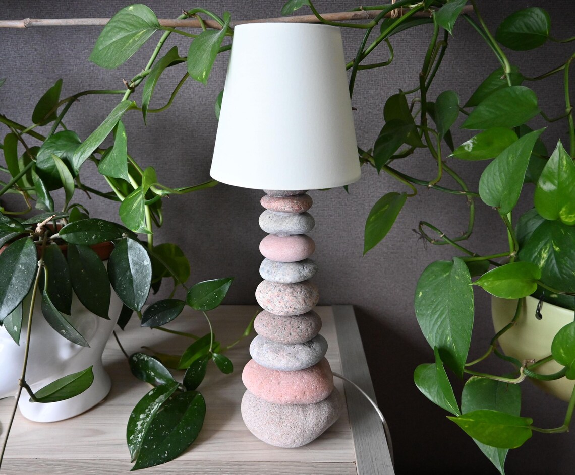 Stone Lamp, Coastal Decor, Bedside Scandinavian Night Light, Natural ...