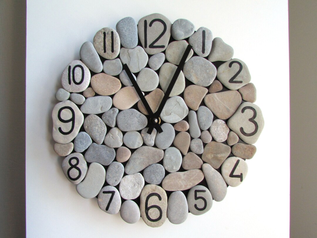 Gray Stone Mosaic Clock 10 Pebble Art Clock Stone Wall - Etsy