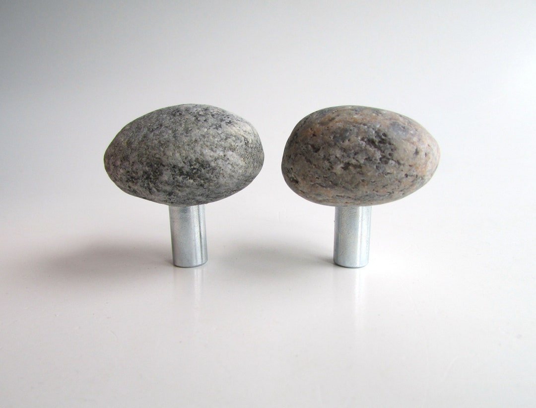 Stone Knob Pair, Beach Stone Door Knobs, Natural Stone Cupboard Knob, Round Sea Stone Pull ...