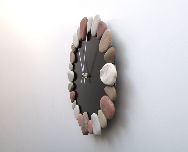 Pebble Art Clock 11", Coastal Stone Clock, Sea Pebble Wall Clock, Beach ...