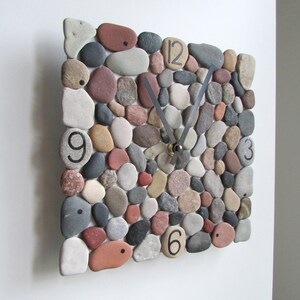 Stone Clock 8.6", Pebble Art Clock, Square Stone Wall Clock, Beach ...