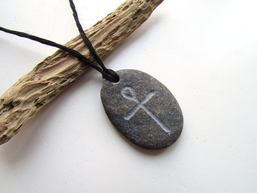 Ankh Cross Necklace, Engraved Beach Pebble Pendant, Egyptian Symbol ...