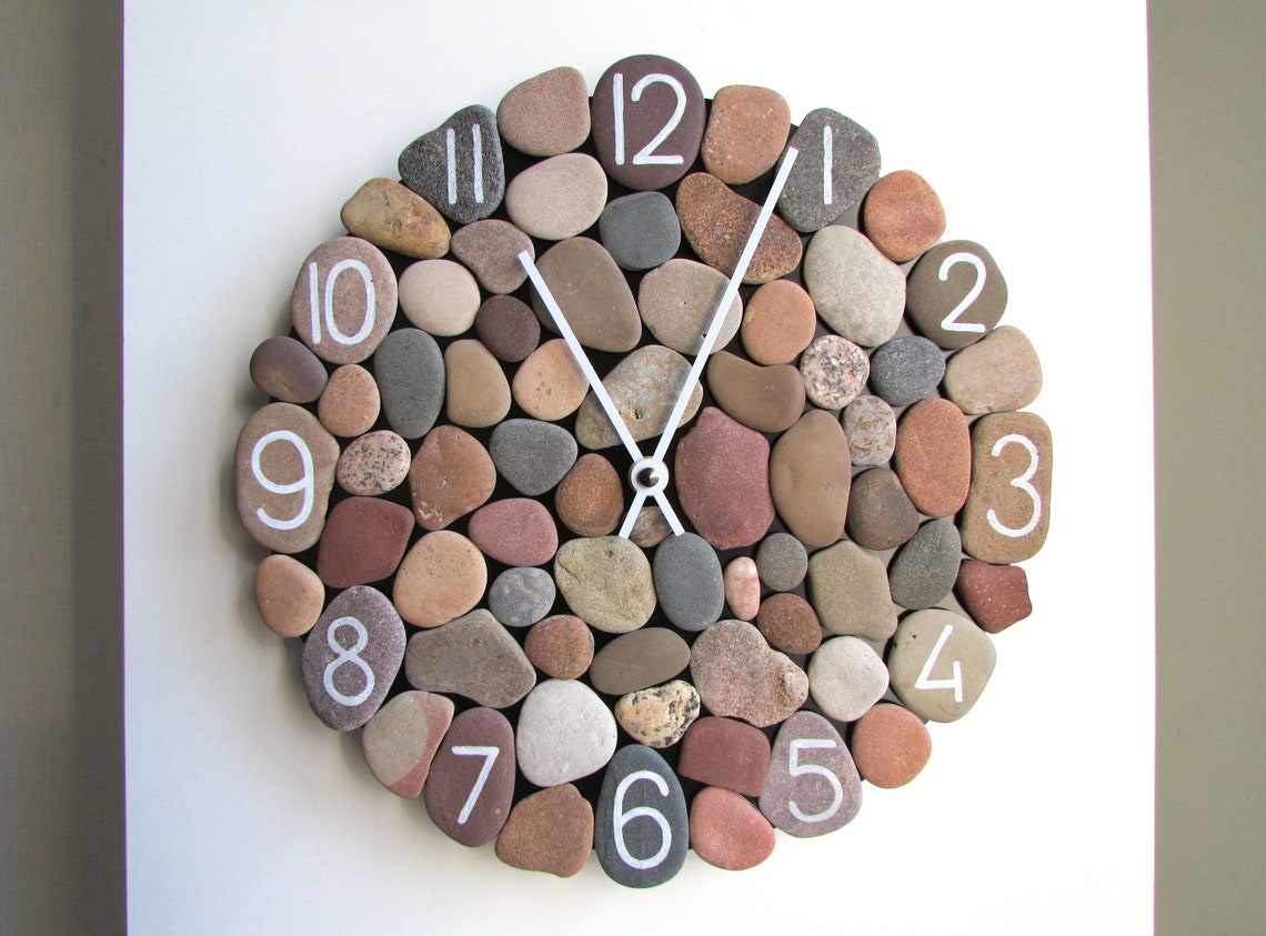 Stone Clock 10 Pebble Art Clock Stone Wall Clock | Etsy