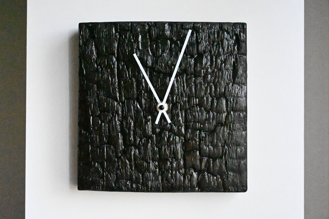 Charcoal Clock 10, Wooden Clock, Plain Wood Wall Clock, Rustic Clock ...